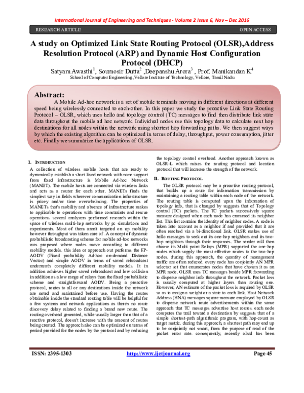 (PDF) A study on Optimized Link State Routing Protocol (OLSR),Address Resolution Protocol (ARP ...