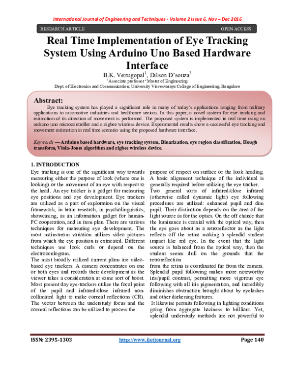 Pdf Real Time Implementation Of Eye Tracking System Using Arduino Uno