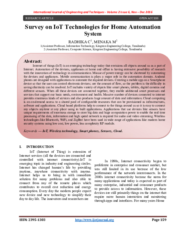 (PDF) Survey on IoT Technologies for Home Automation System