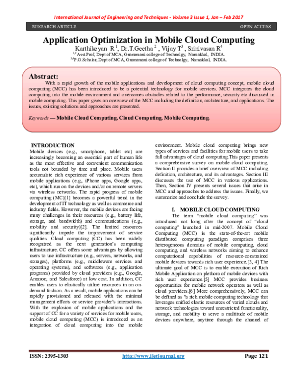(PDF) Optimizing Mobile Cloud Computing Applications
