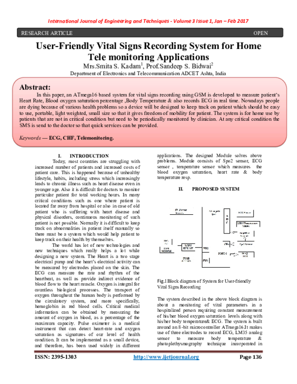 (PDF) User-Friendly Vital Signs Recording System for Home Tele ...