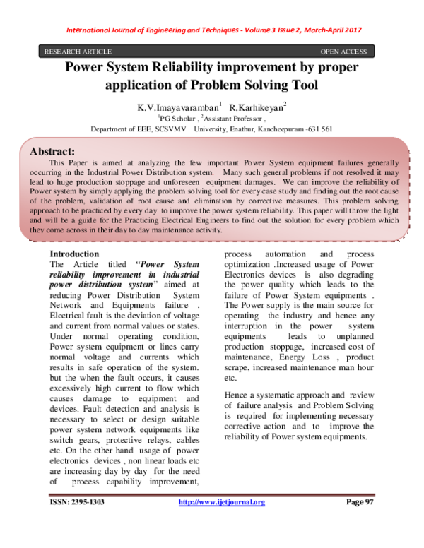 (PDF) Power System Reliability improvement by proper application of ...