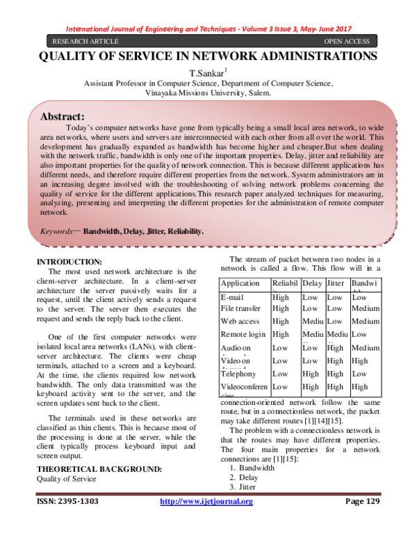 (PDF) QUALITY OF SERVICE IN NETWORK ADMINISTRATIONS