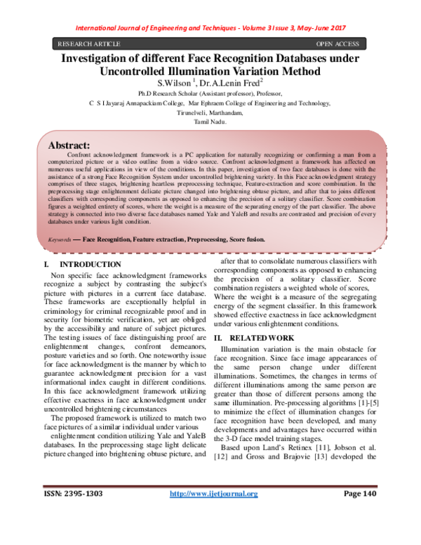 Pdf Investigation Of Different Face Recognition Databases Under