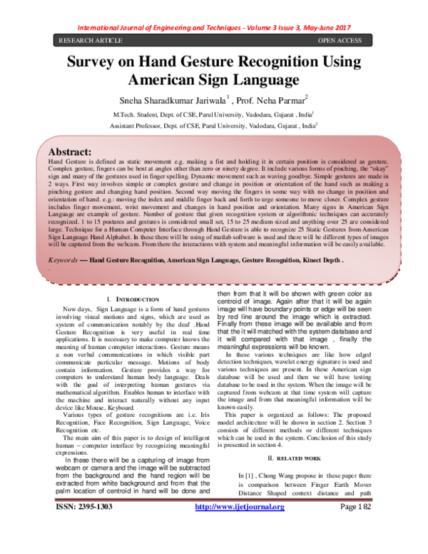 (PDF) Survey on Hand Gesture Recognition Using American Sign Language