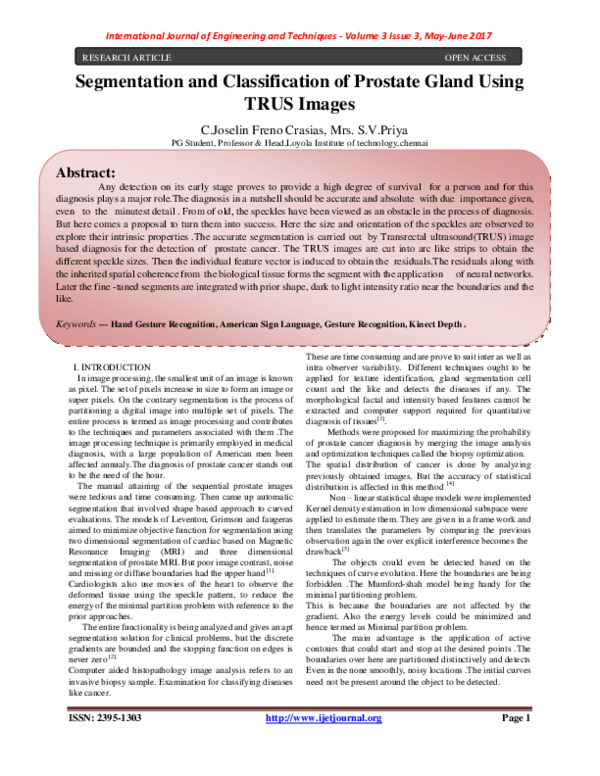 Pdf Segmentation And Classification Of Prostate Gland Using Trus Images