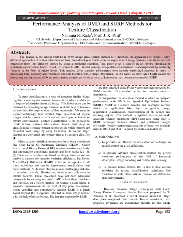 (PDF) Performance Analysis of DMD and SURF Methods for Texture Classification | International ...