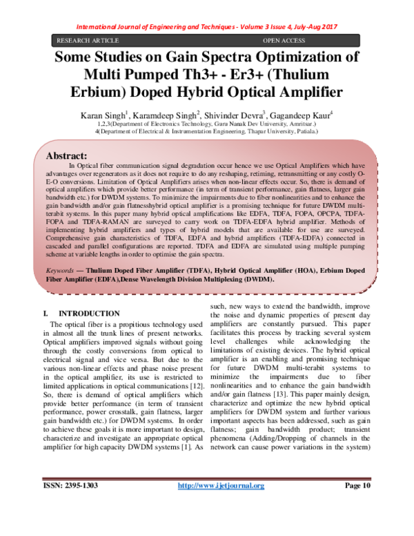 (PDF) Some Studies on Gain Spectra Optimization of Multi Pumped Th3+ -Er3+ (Thulium Erbium ...