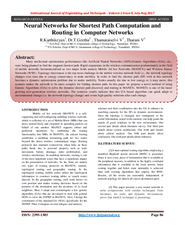Pdf Neural Networks For Shortest Path Computation And Routing In Computer Networks 