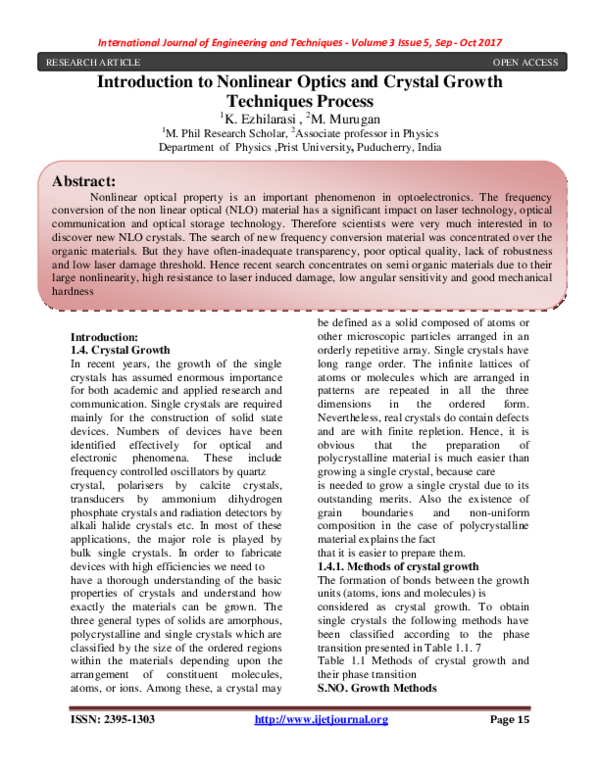 (PDF) Introduction to Nonlinear Optics and Crystal Growth Techniques Process