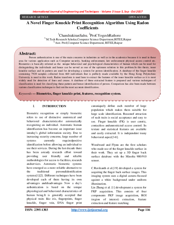 Pdf A Novel Finger Knuckle Print Recognition Algorithm Using Radon Coefficients 