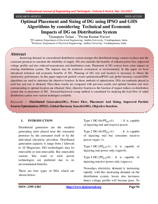 Pdf Optimal Placement And Sizing Of Dg Using Ipso And Ghs Algorithms