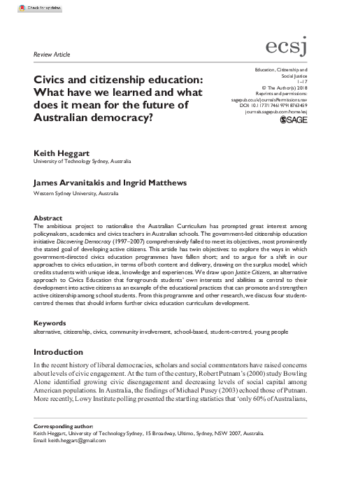 (PDF) Civics and citizenship education: What have we learned and what ...