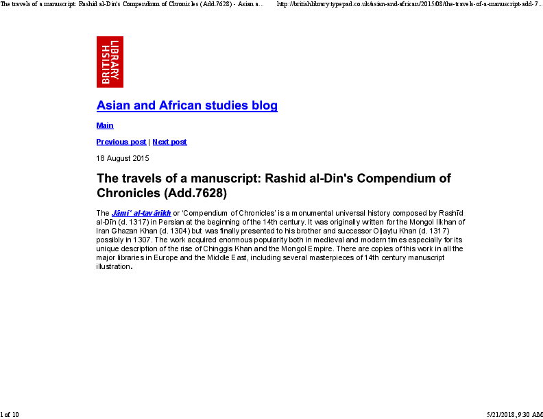 (PDF) The travels of a manuscript: Rashid al-Din's Compendium of ...