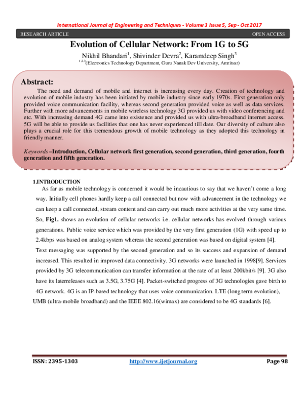 (PDF) Evolution of Cellular Network: From 1G to 5G (PDF) Evolution of Cellular Network: From 1G to 5G