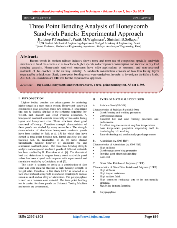(PDF) Three Point Bending Analysis of Honeycomb Sandwich Panels ...