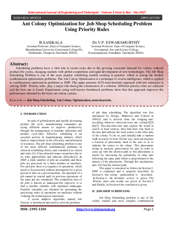 Pdf Ant Colony Optimization For Job Shop Scheduling Problem Using Priority Rules