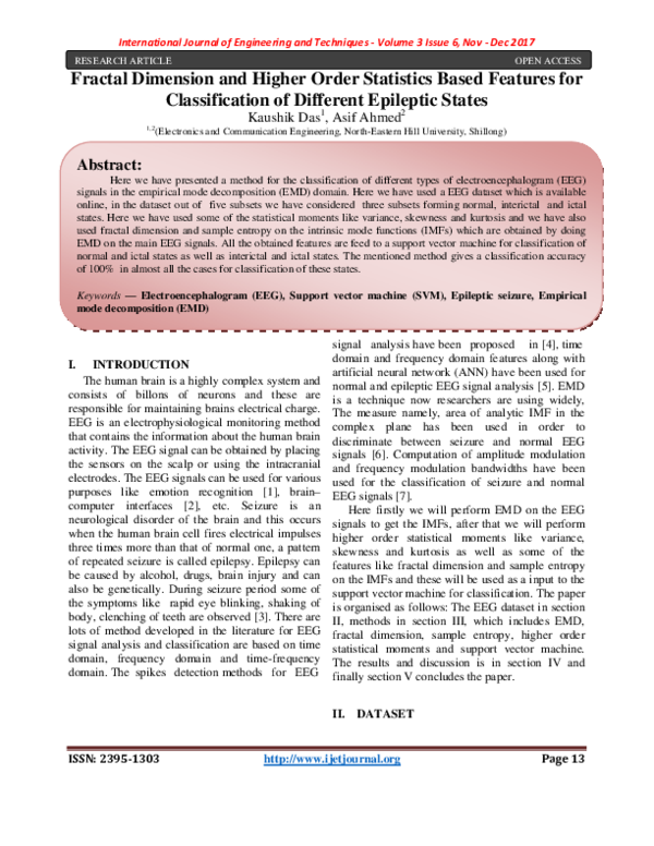 Pdf Fractal Dimension And Higher Order Statistics Based Features For Classification Of