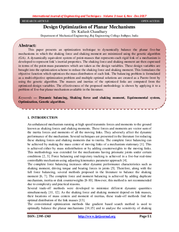 (PDF) Design Optimization of Planar Mechanisms