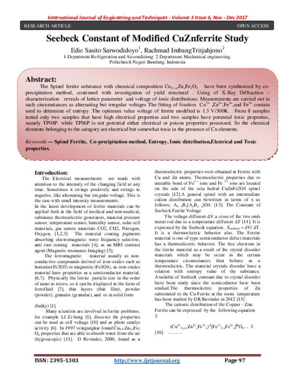 (PDF) Seebeck Constant of Modified CuZnferrite Study