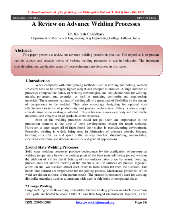 (PDF) A Review on Advance Welding Processes