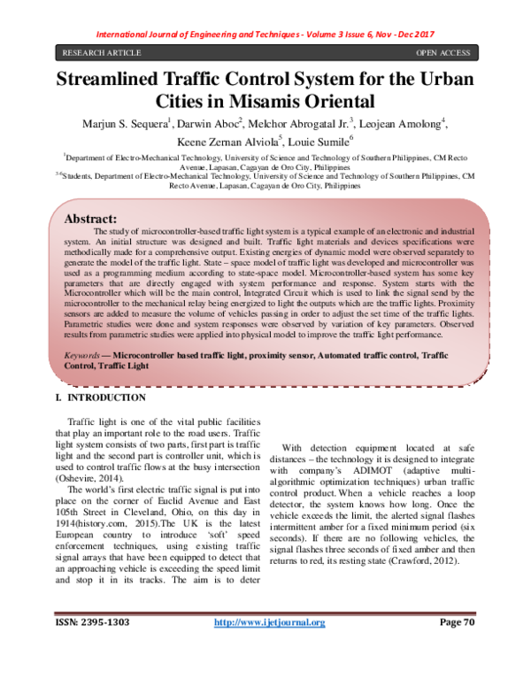 (PDF) Streamlined Traffic Control System for the Urban Cities in ...
