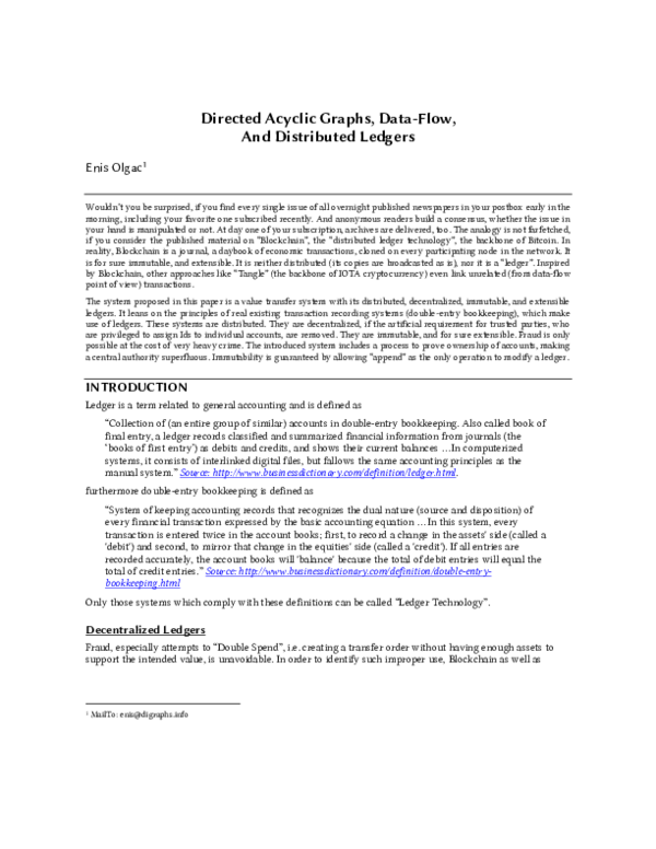 (PDF) Directed Acyclic Graphs, Data-Flow, And Distributed Ledgers