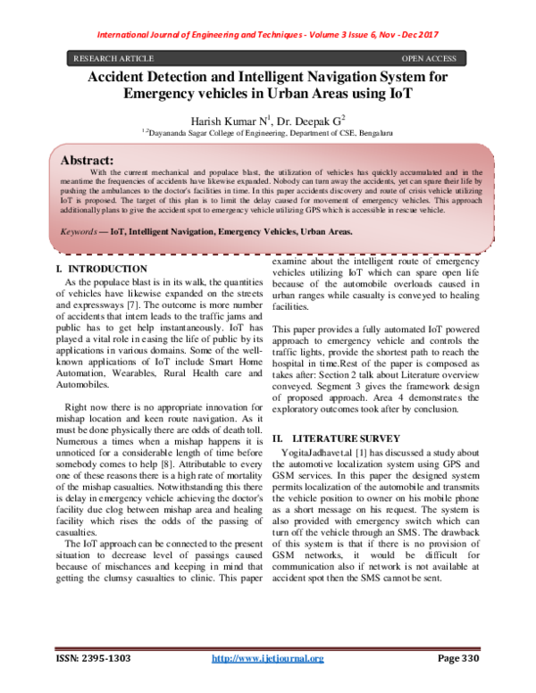 Pdf Accident Detection And Intelligent Navigation System For Emergency Vehicles In Urban Areas