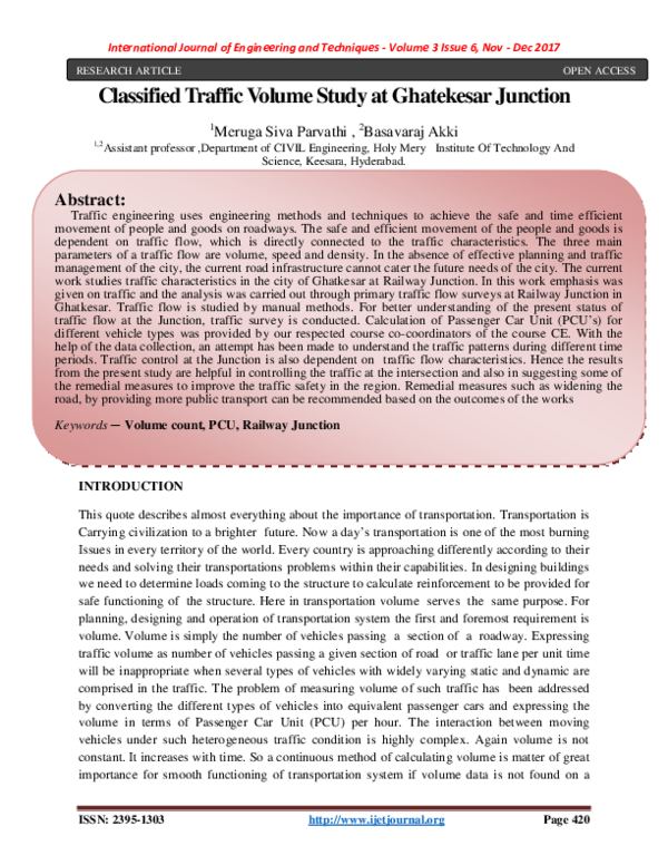 (PDF) Classified Traffic Volume Study at Ghatekesar Junction