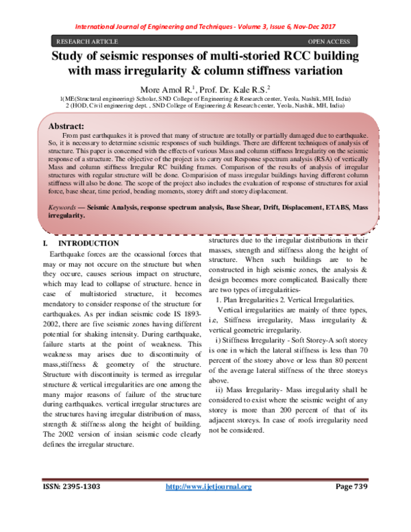 (PDF) Study of seismic responses of multi-storied RCC building with ...