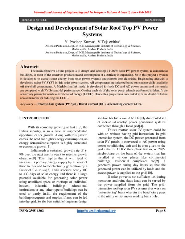 (PDF) Design and Development of Solar Roof Top PV Power Systems