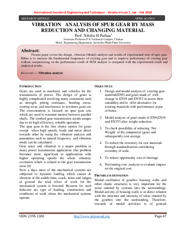 (PDF) VIBRATION ANALYSIS OF SPUR GEAR BY MASS REDUCTION AND CHANGING ...