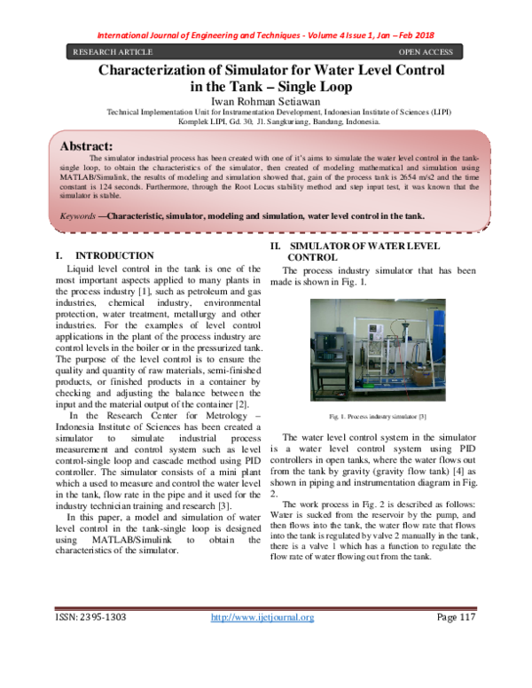 (PDF) Characterization of Simulator for Water Level Control in the Tank ...