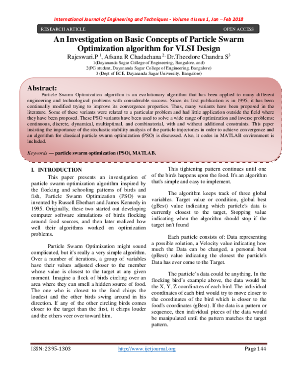 Pdf An Investigation On Basic Concepts Of Particle Swarm Optimization