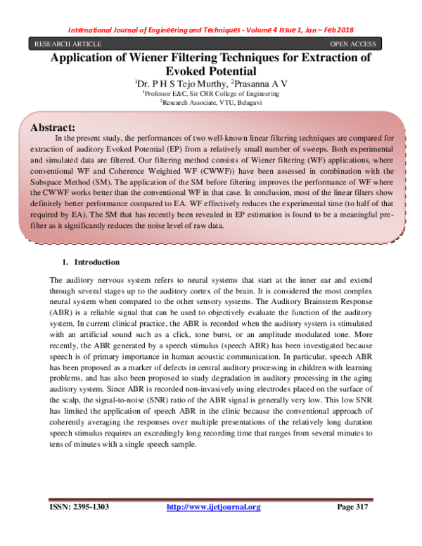 Pdf Application Of Wiener Filtering Techniques For Extraction Of