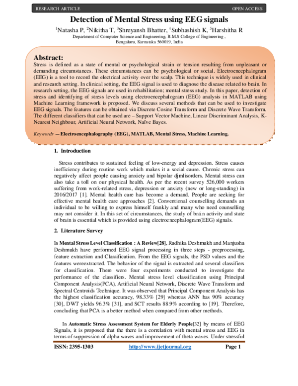(PDF) Detection of Mental Stress using EEG signals
