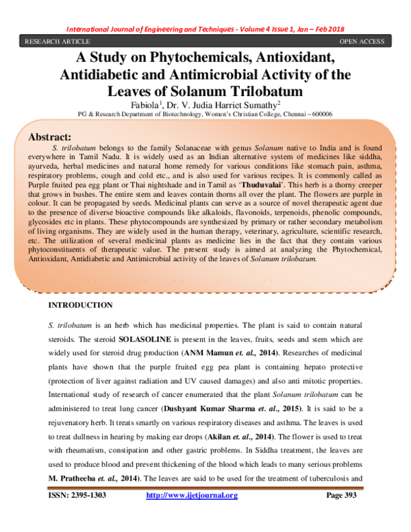 (PDF) A Study on Phytochemicals, Antioxidant, Antidiabetic and Antimicrobial Activity of the ...