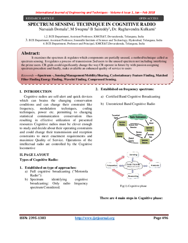 Pdf Spectrum Sensing Technique In Cognitive Radio