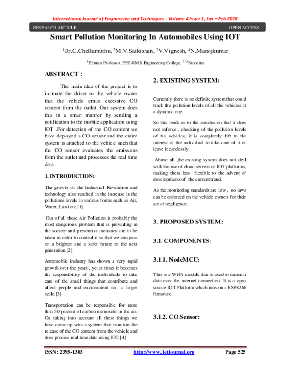 Pdf Smart Pollution Monitoring In Automobiles Using Iot