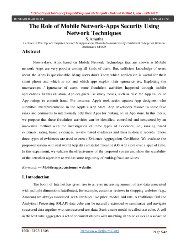(PDF) The Role of Mobile Network-Apps Security Using Network Techniques