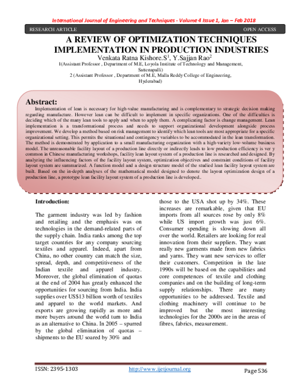 (PDF) A REVIEW OF OPTIMIZATION TECHNIQUES IMPLEMENTATION IN PRODUCTION ...