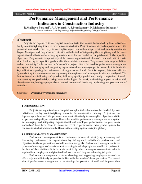 (PDF) Performance Management and Performance Indicators in Construction ...