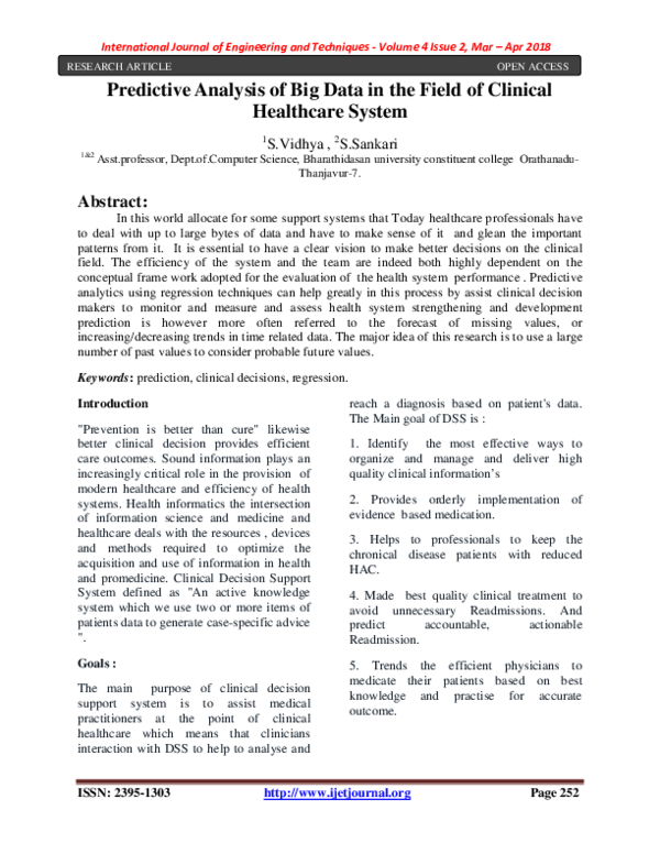 (PDF) Predictive Analysis of Big Data in the Field of Clinical ...