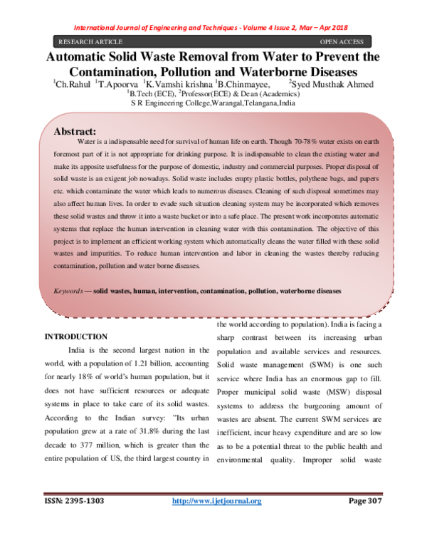 (PDF) Automatic Solid Waste Removal from Water to Prevent the Contamination, Pollution and ...