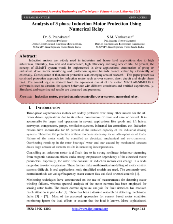 (PDF) Analysis of 3 phase Induction Motor Protection Using Numerical Relay