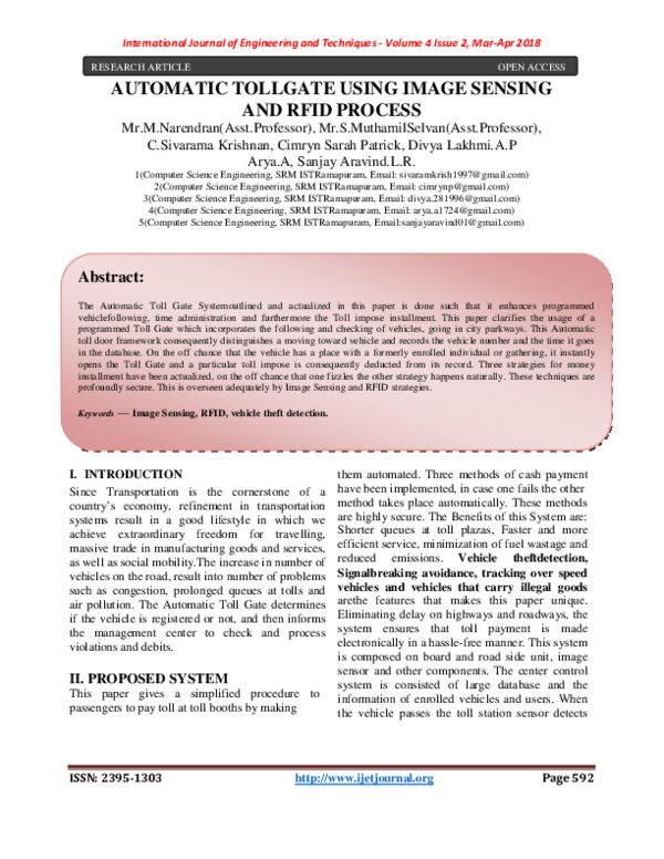 (PDF) AUTOMATIC TOLLGATE USING IMAGE SENSING AND RFID PROCESS