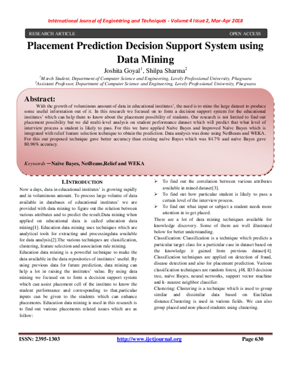 Pdf Placement Prediction Decision Support System Using Data Mining