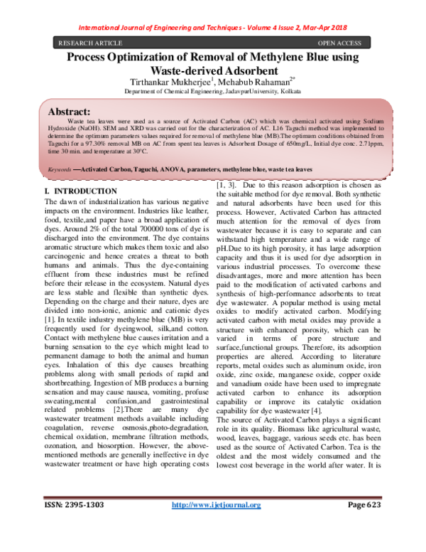 (PDF) Process Optimization of Removal of Methylene Blue using Waste ...