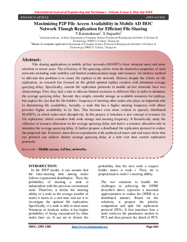 Pdf Maximizing P2p File Access Availability In Mobile Ad Hoc Network Though Replication For