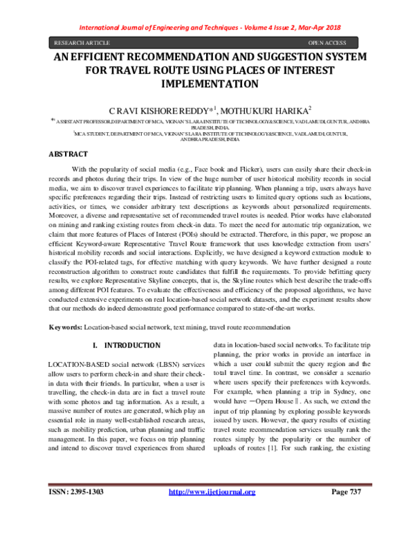 (PDF) AN EFFICIENT RECOMMENDATION AND SUGGESTION SYSTEM FOR TRAVEL ...